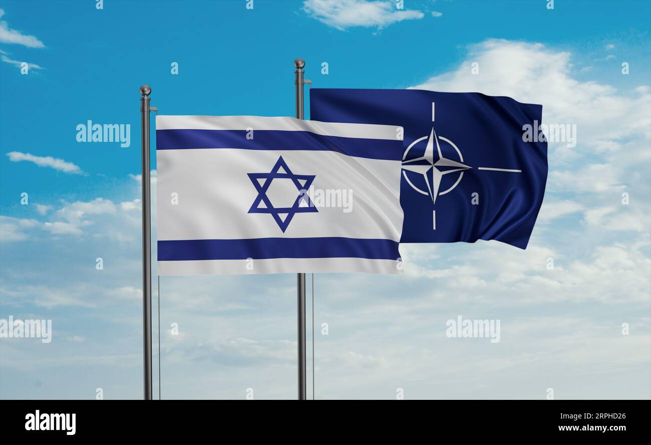 NATO flag and Israel flag waving together on blue sky Stock Photo - Alamy