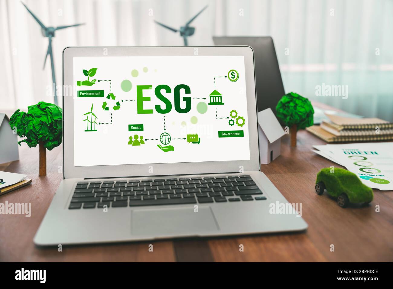 Green business company office with eco-friendly and environment ...