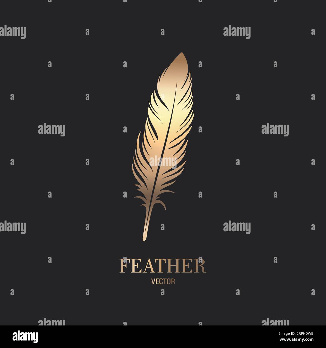 Vector Fluffy Golden Color Feather Logo Icon, Silhouette Feather ...