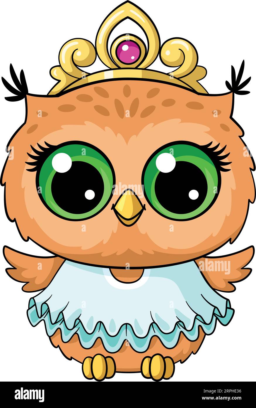 Princess owl cartoon character. Cute bird in dress and crown Stock ...