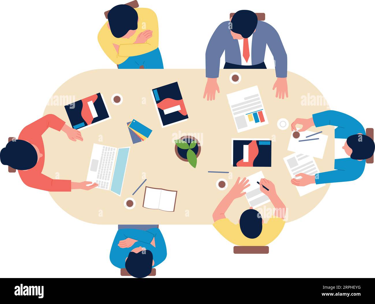 Team working together top view. People collaborate Stock Vector Image ...