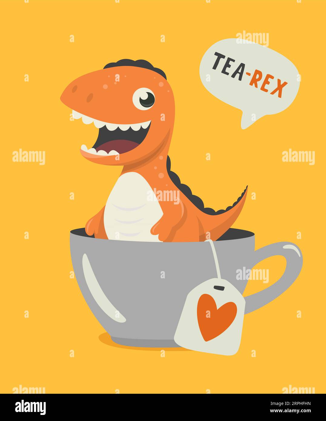 Tea Rex. Vector Funny and Cute Cartoon Dinosaur in Tea Cup. Mug with ...