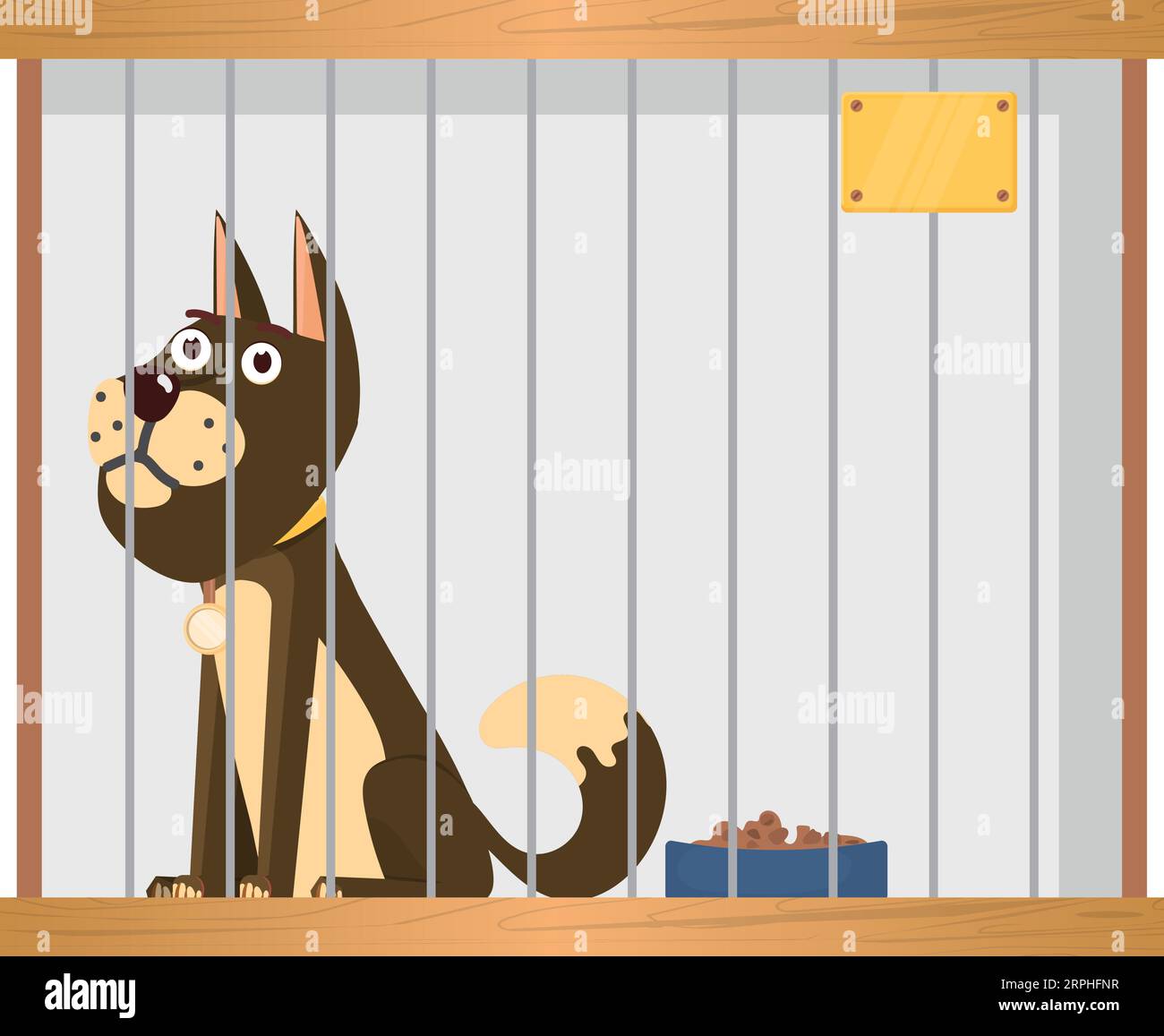 Dog shelter cage with sad animal cartoon illustration Stock Vector ...