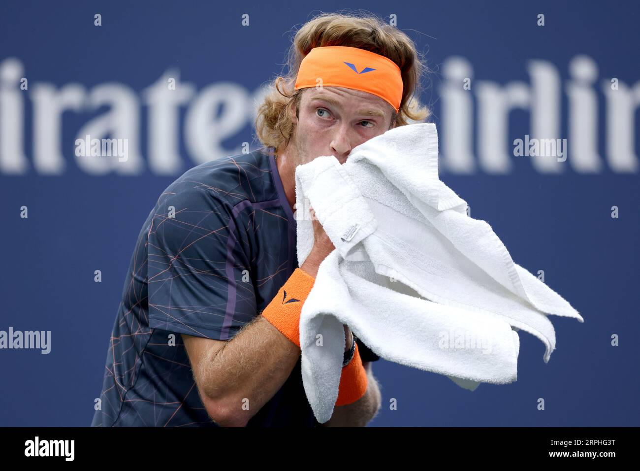 Andrey Rublev during a men's singles match at the 2023 US Open, Monday ...