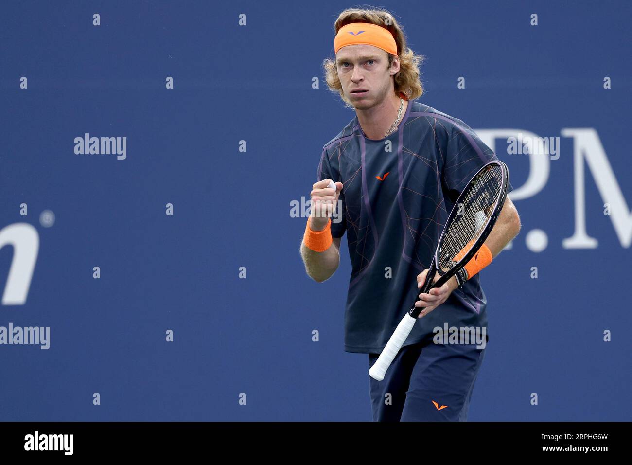 Andrey Rublev during a men's singles match at the 2023 US Open, Monday ...