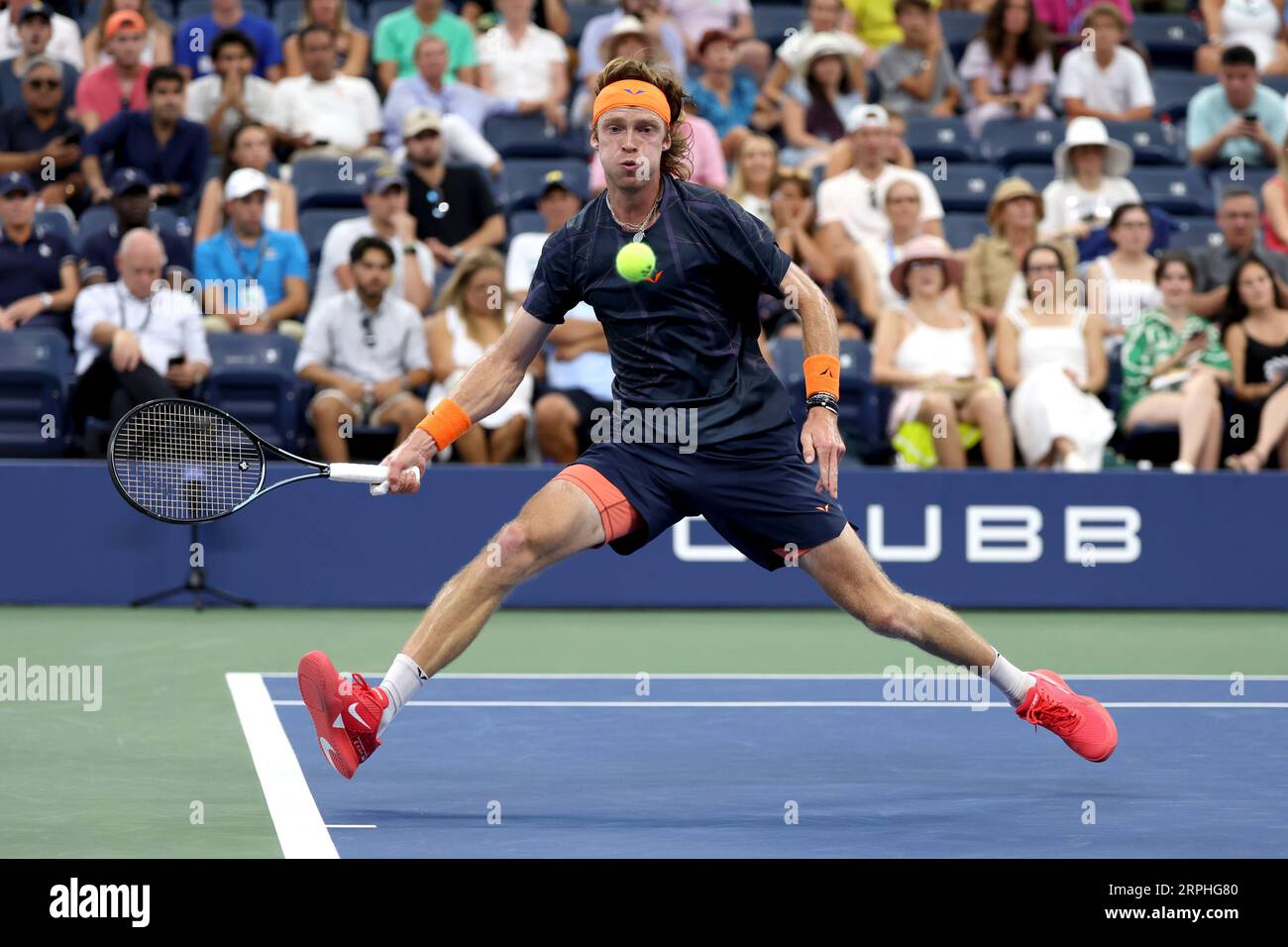 Andrey Rublev during a men's singles match at the 2023 US Open, Monday ...
