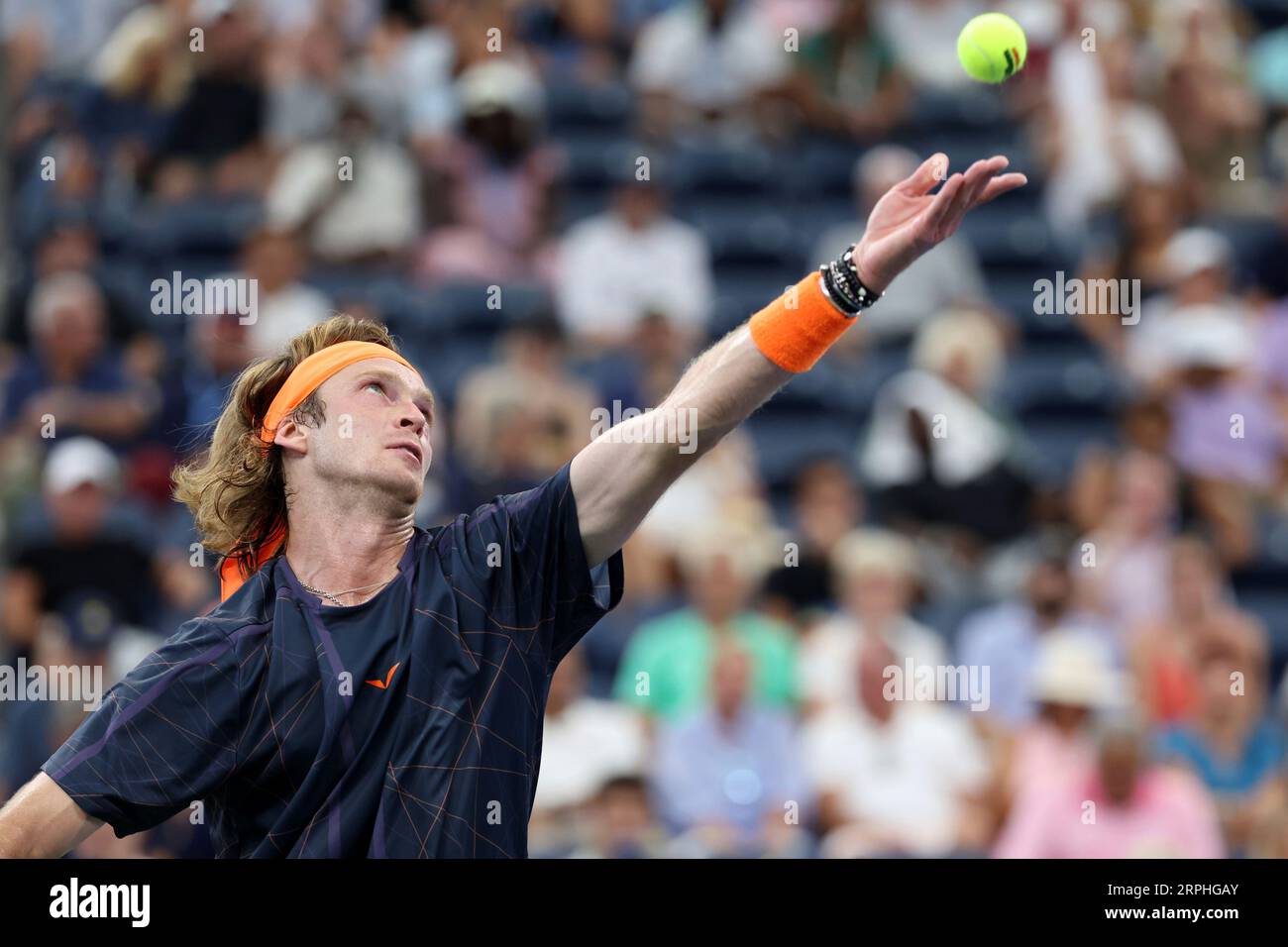 Andrey Rublev during a men's singles match at the 2023 US Open, Monday ...