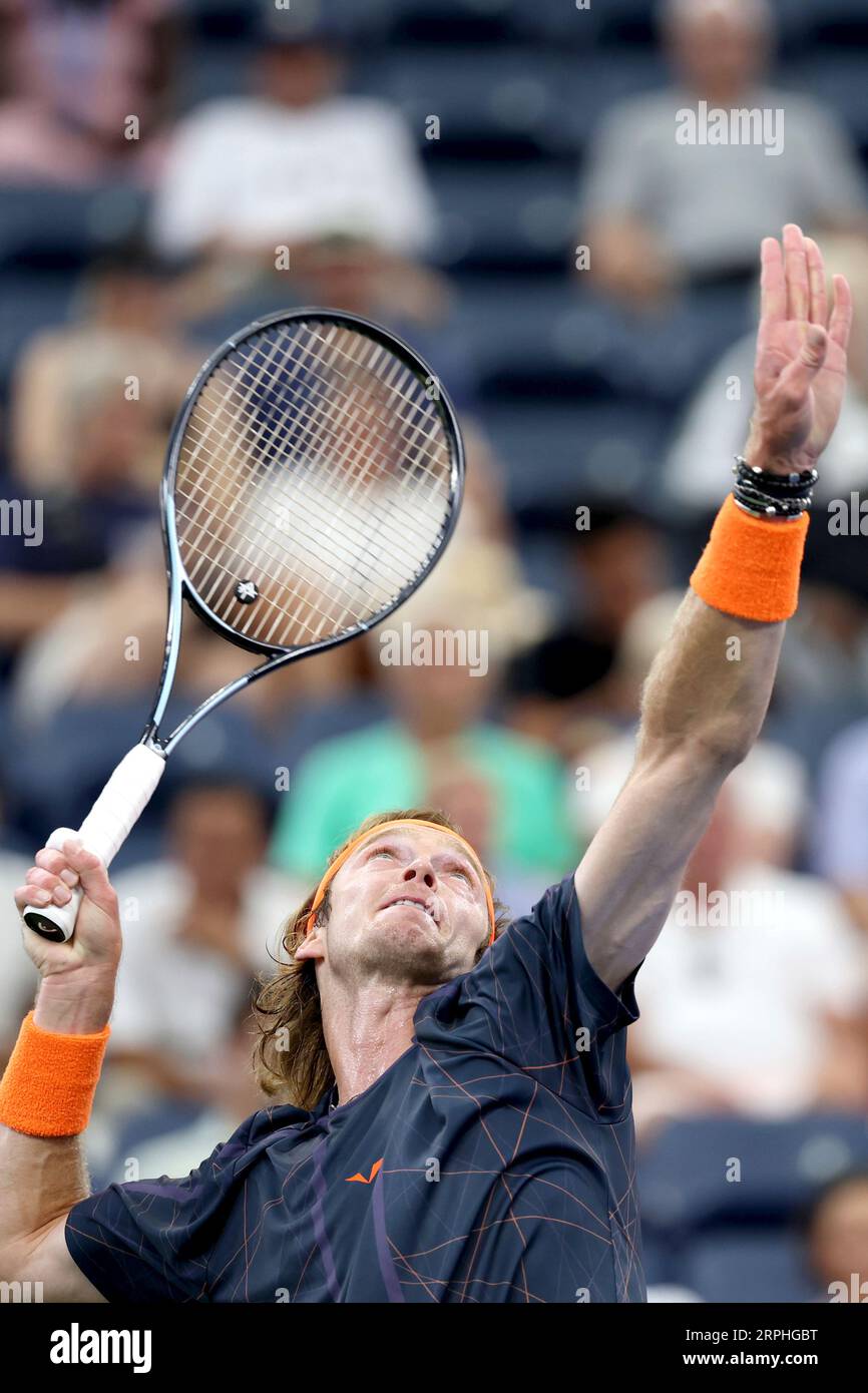 Andrey Rublev during a men's singles match at the 2023 US Open, Monday ...
