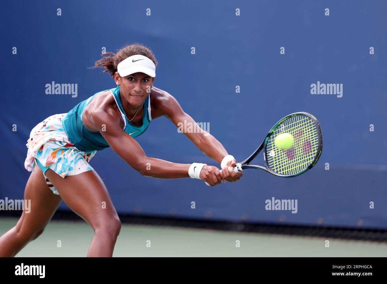 Victoria Osuigwe during a junior girls' singles match at the 2023 US ...