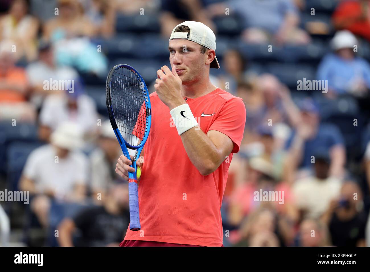 Jack Draper during a men's singles match at the 2023 US Open, Monday ...