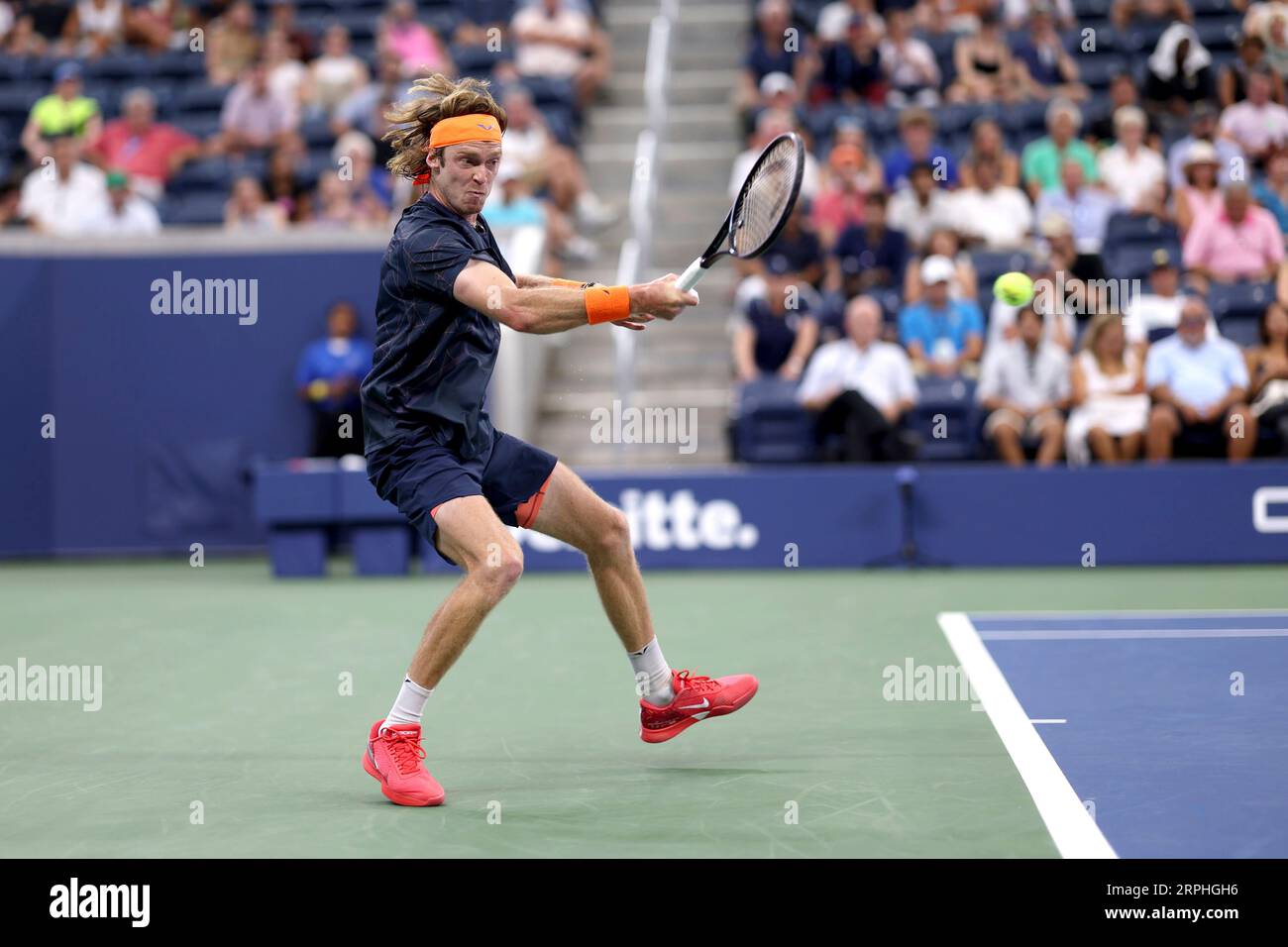 Andrey Rublev during a men's singles match at the 2023 US Open, Monday ...