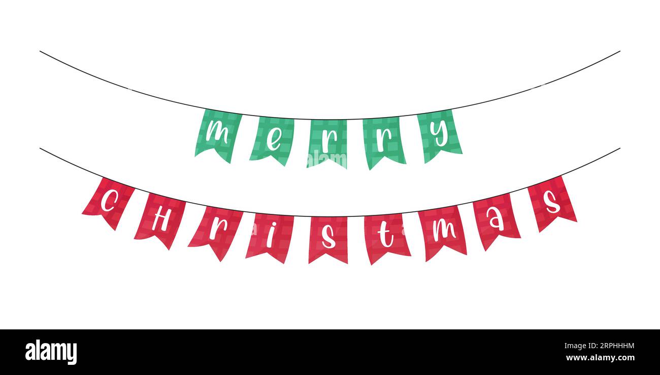 Merry Christmas festive flags. Xmas garland vector illustration ...