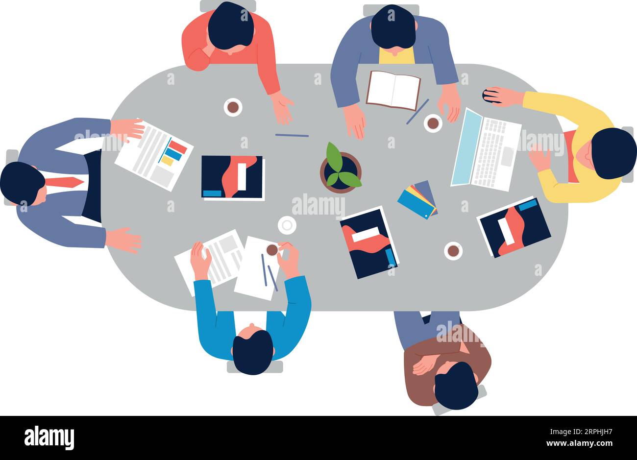 Conference table meeting top view. Teamwork concept Stock Vector Image ...