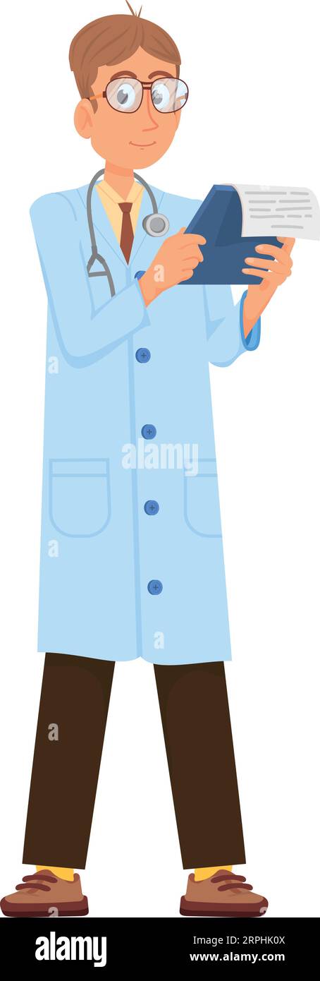 Medical worker read patient record. Cartoon doctor Stock Vector Image ...