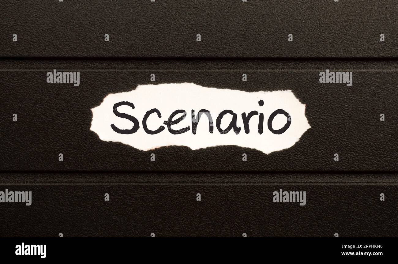 text of SCENARIO on cubes, White torn paper with Scenario written on it ...