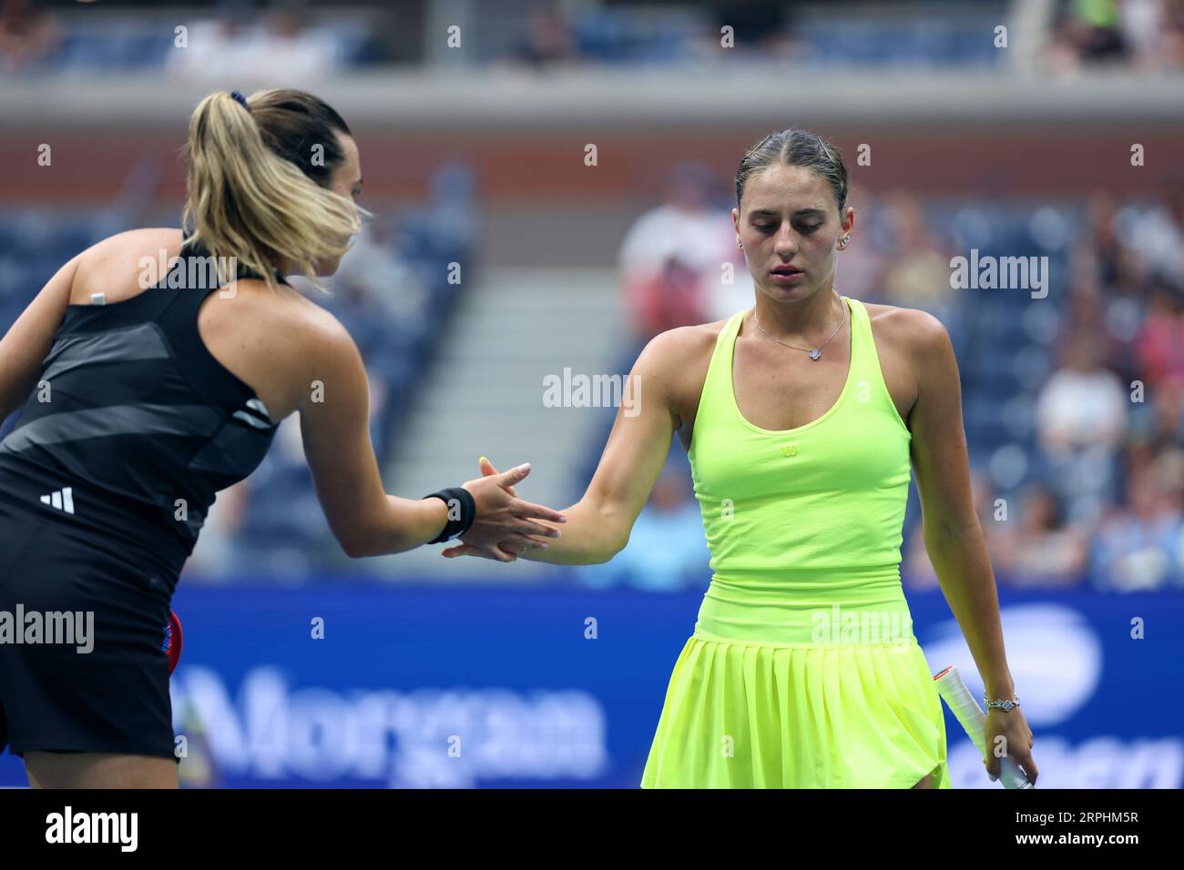 Elena-Gabriela Ruse and Marta Kostyuk during a women's doubles match at ...