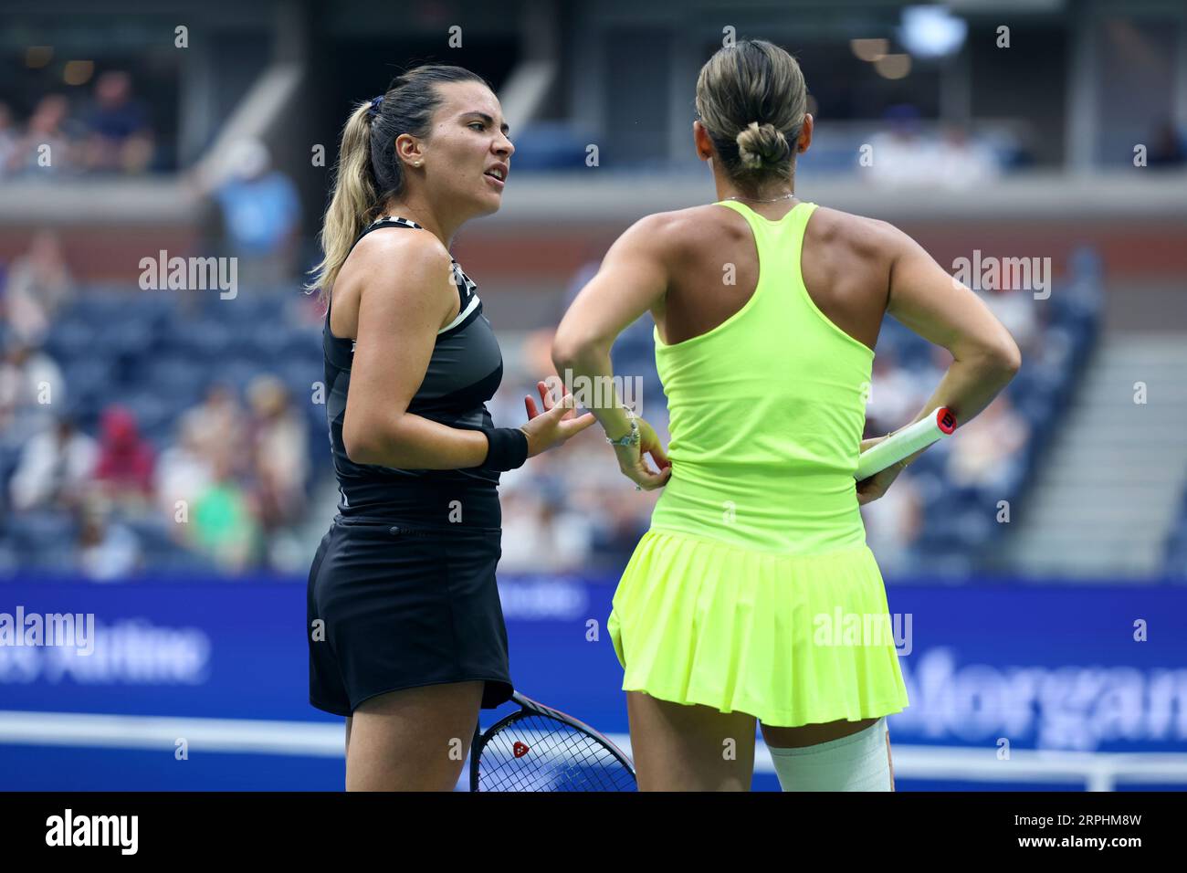 Elena-Gabriela Ruse and Marta Kostyuk during a women's doubles match at ...