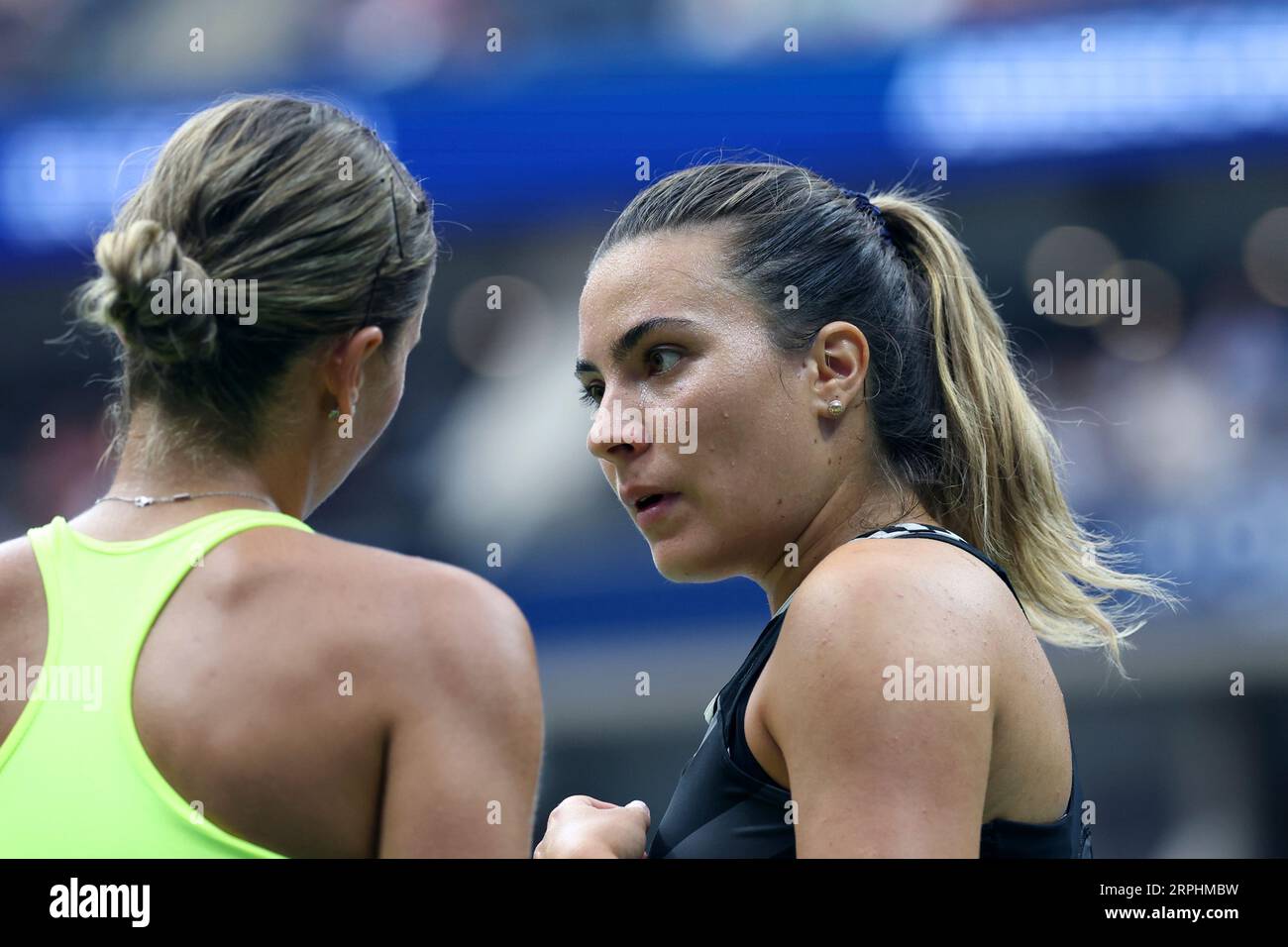 Elena-Gabriela Ruse and Marta Kostyuk during a women's doubles match at ...