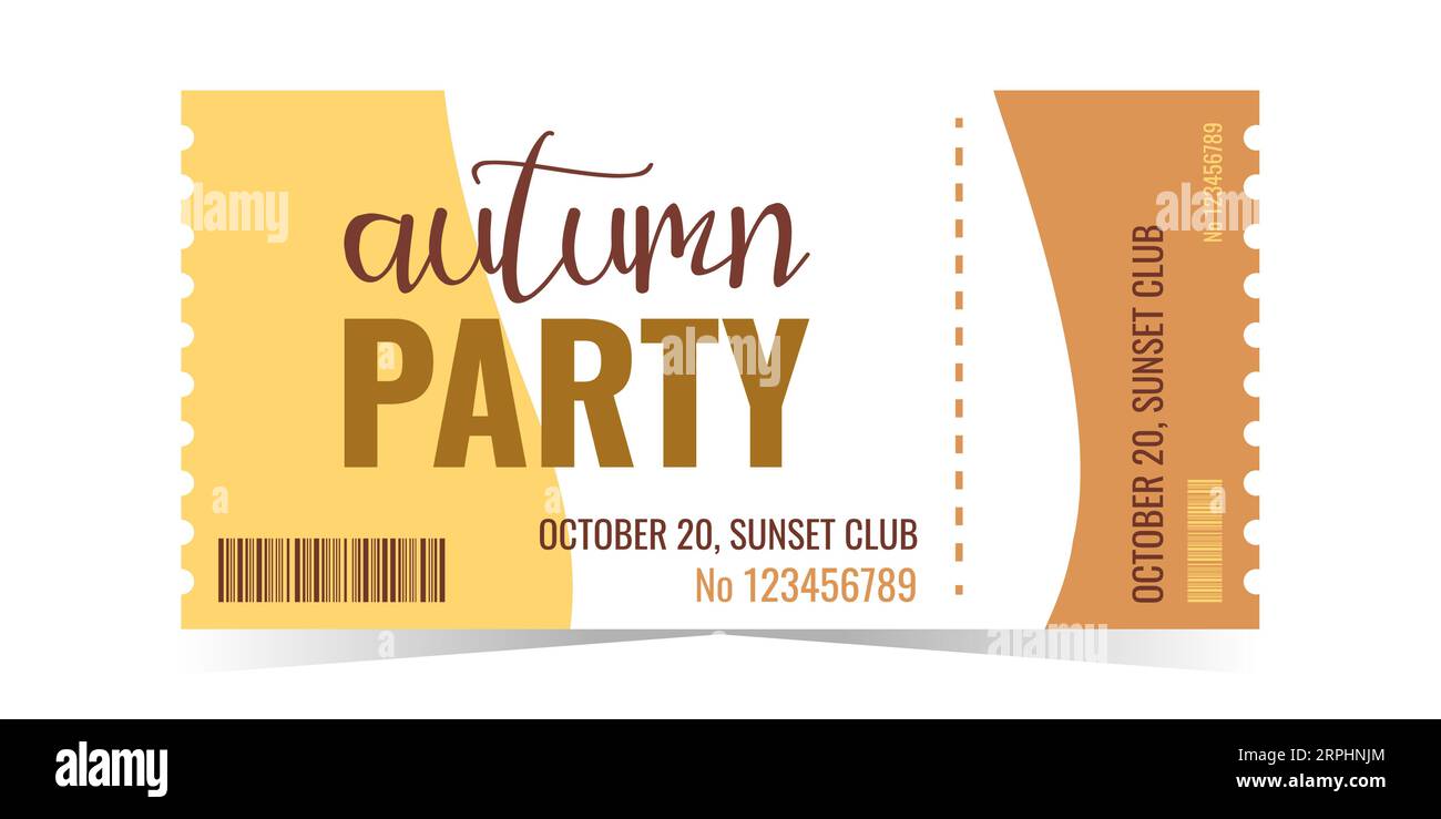 The ticket layout template for autumn party. Text on a light background ...