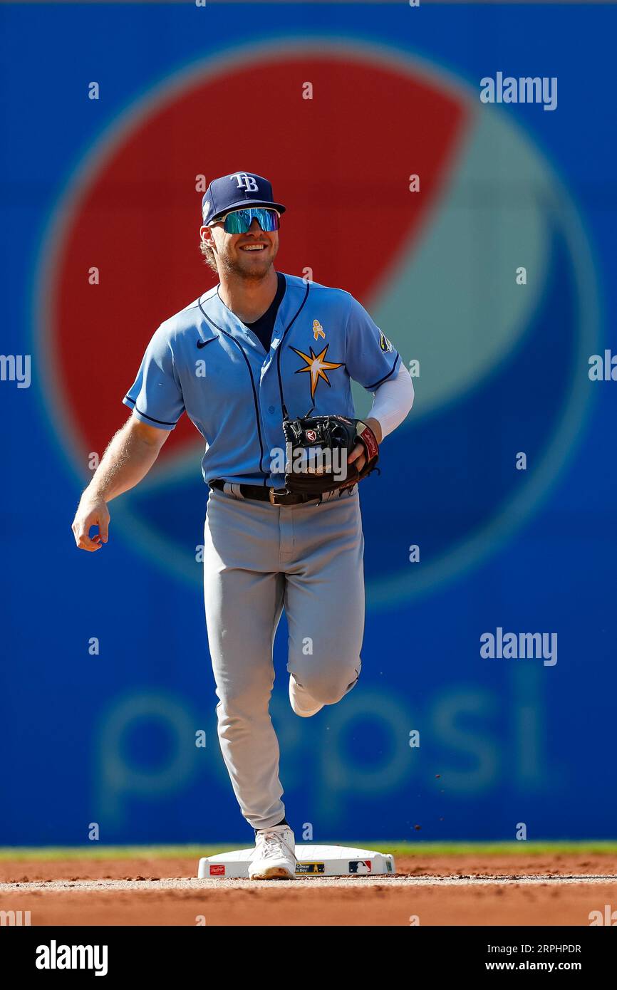 Tampa Bay Rays shortstop Taylor Walls (6) smiles jogging into the ...