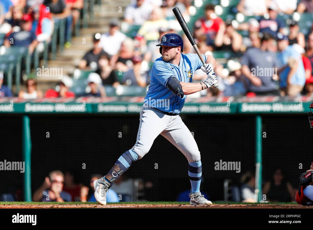 Tampa Bay Rays left fielder Luke Raley (55) bats in the third inning ...