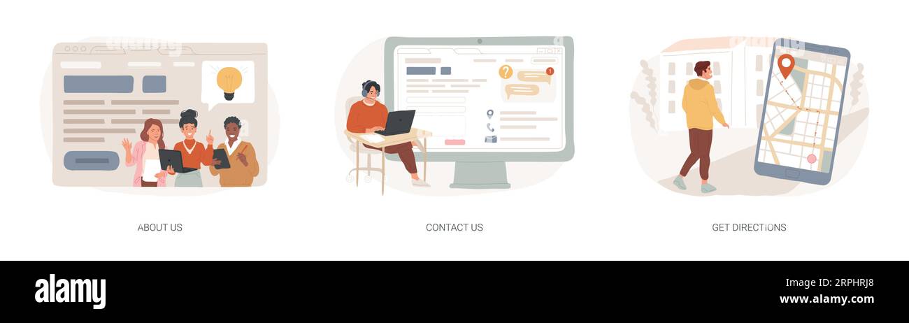 Company information isolated concept vector illustration set. About us ...