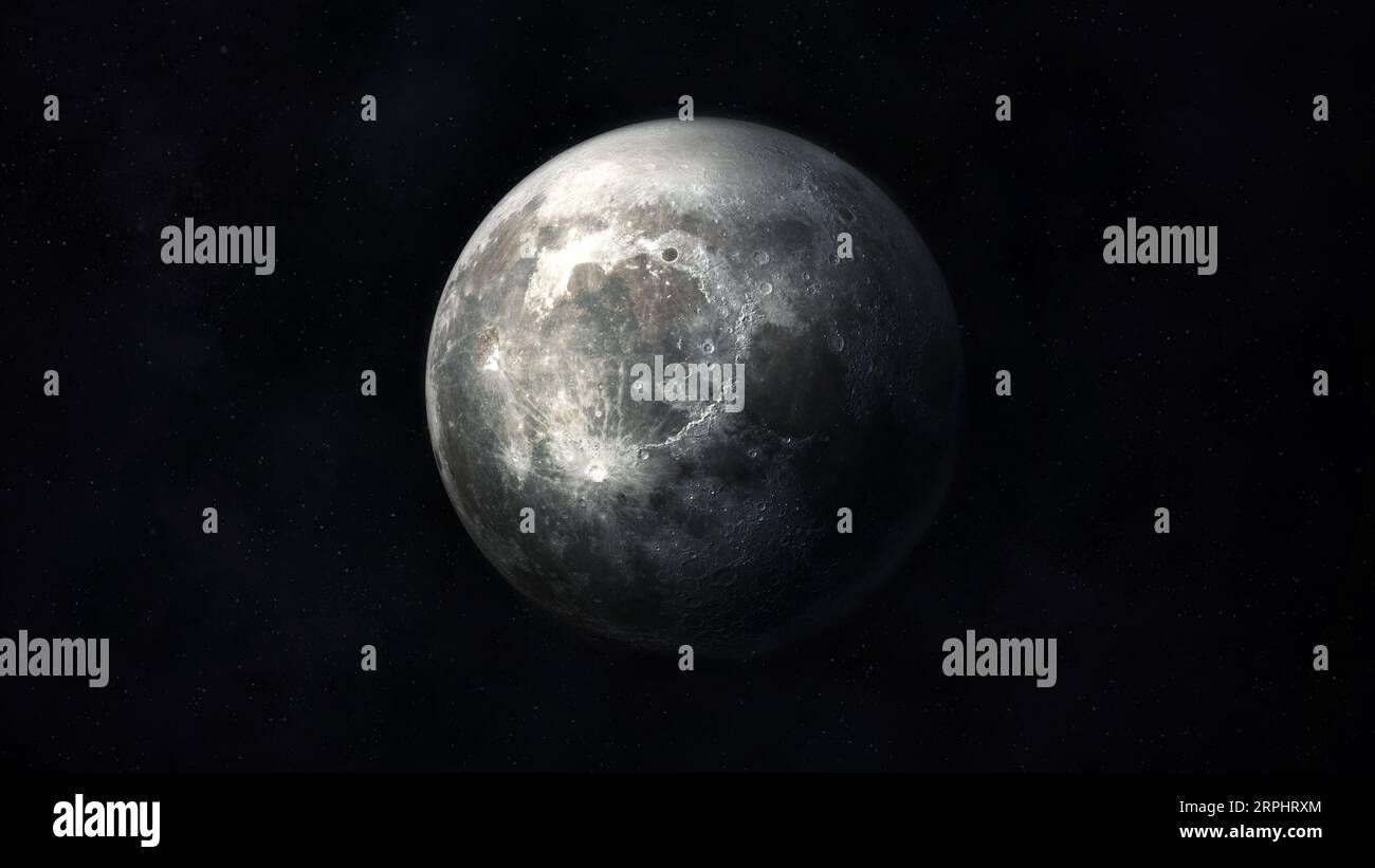 Detailed image of a dark gray moon in space Stock Photo - Alamy