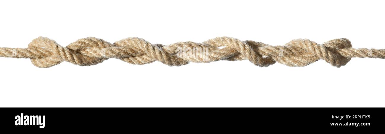 Hemp rope with knots isolated on white Stock Photo - Alamy
