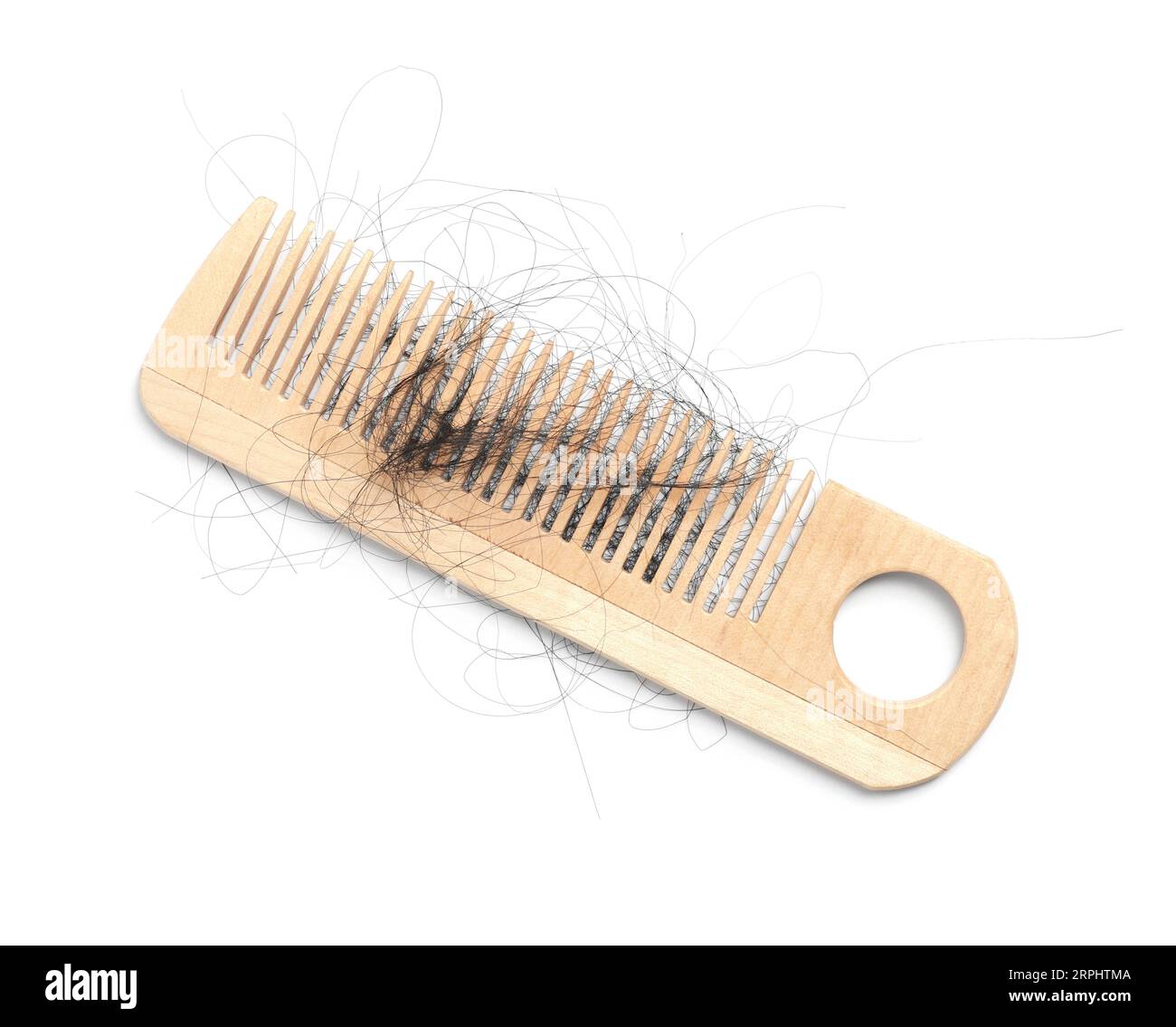 Wooden comb with lost hair on white background, top view Stock Photo ...