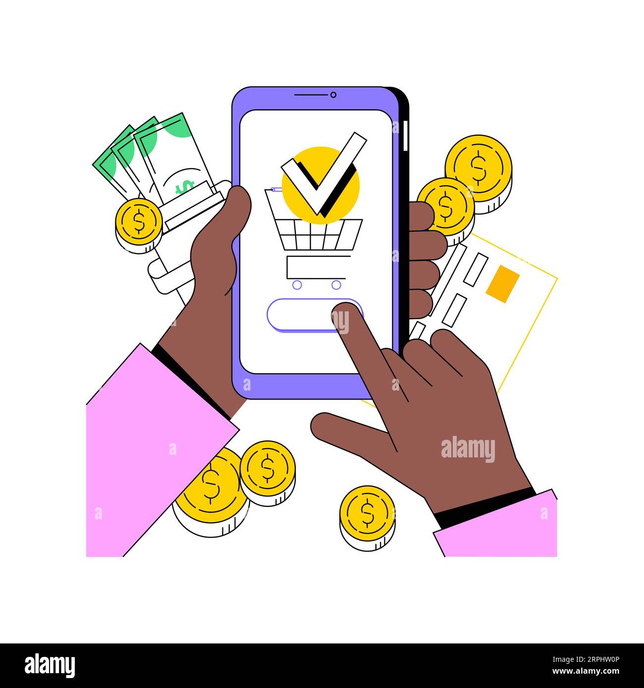 Making payments online isolated cartoon vector illustrations. Mans ...