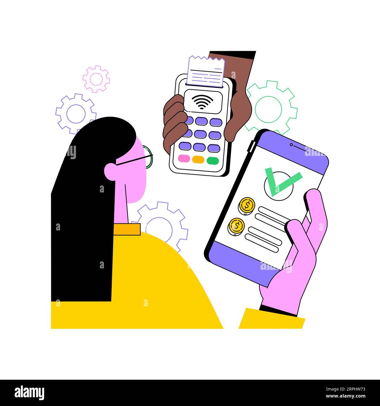 Make payments isolated cartoon vector illustrations. Smiling woman ...