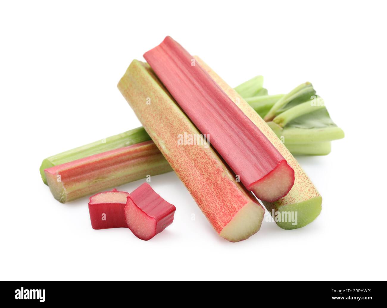 Cut fresh ripe rhubarb isolated on white Stock Photo - Alamy