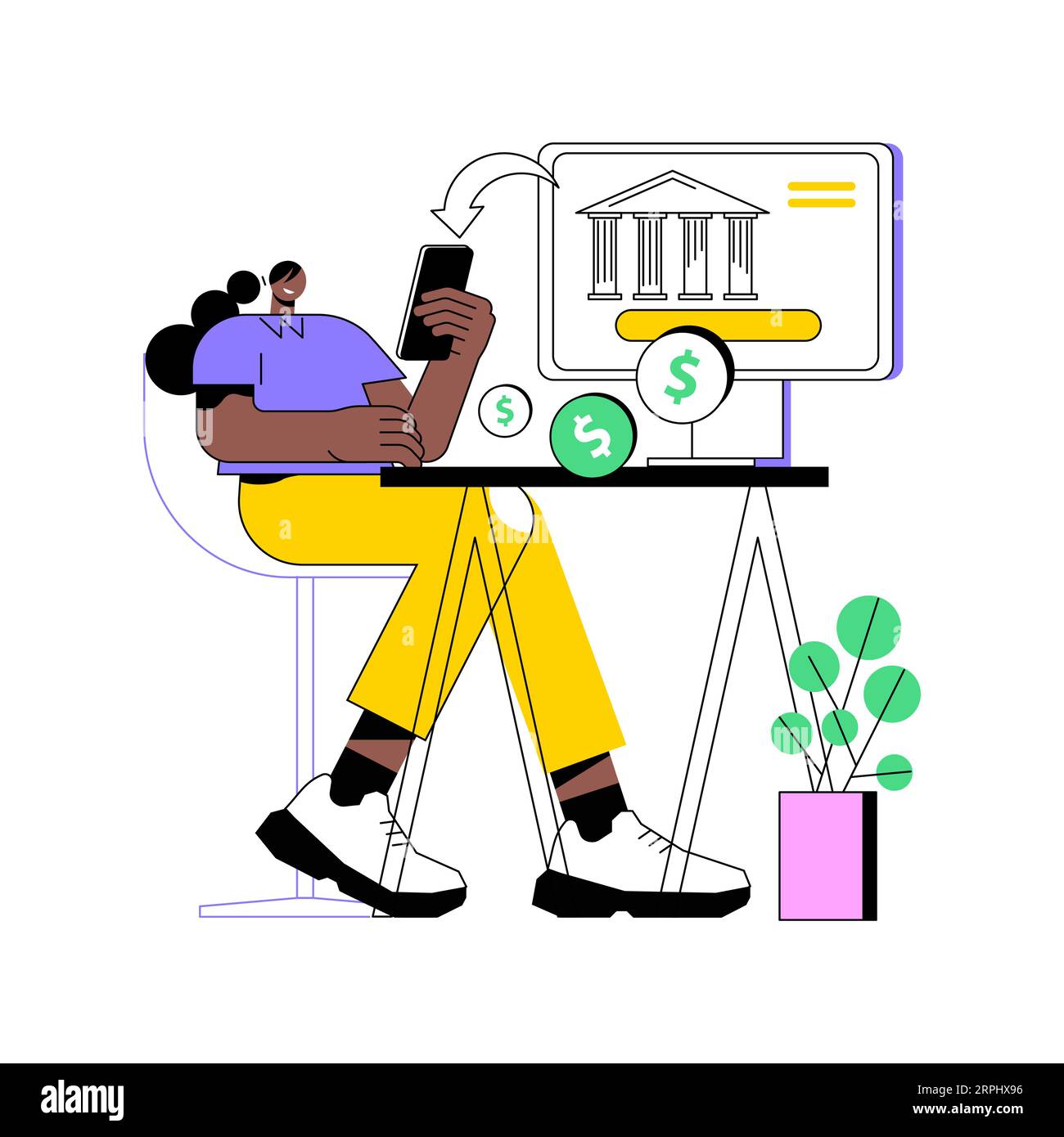 Online transfer isolated cartoon vector illustrations. Woman control ...