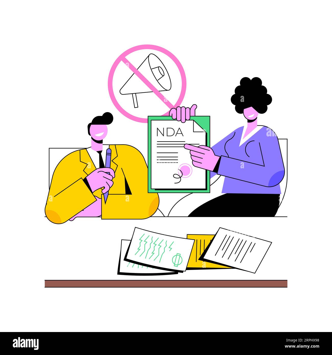 Signing non-disclosure agreement isolated cartoon vector illustrations ...