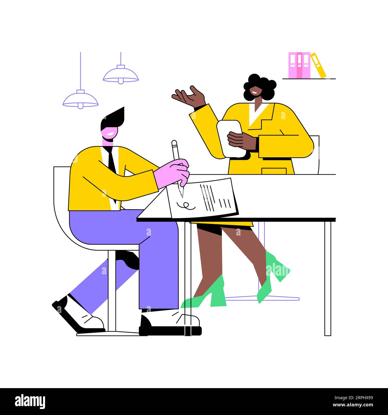 Signing contract isolated cartoon vector illustrations. Applicant ...