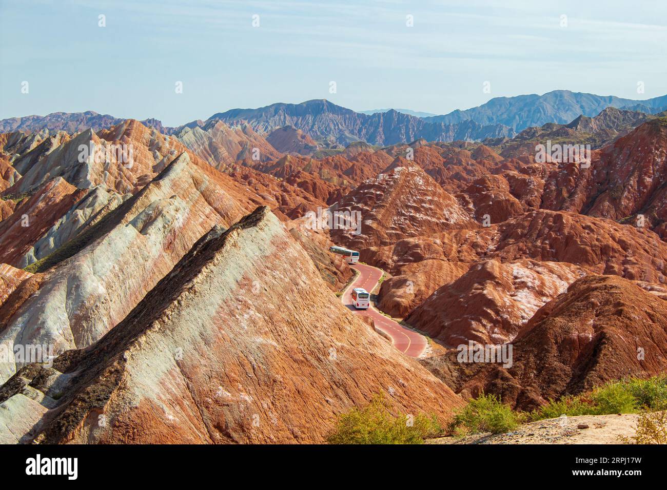 Curvy road through the colorful rainbow mountains. China landscape on ...