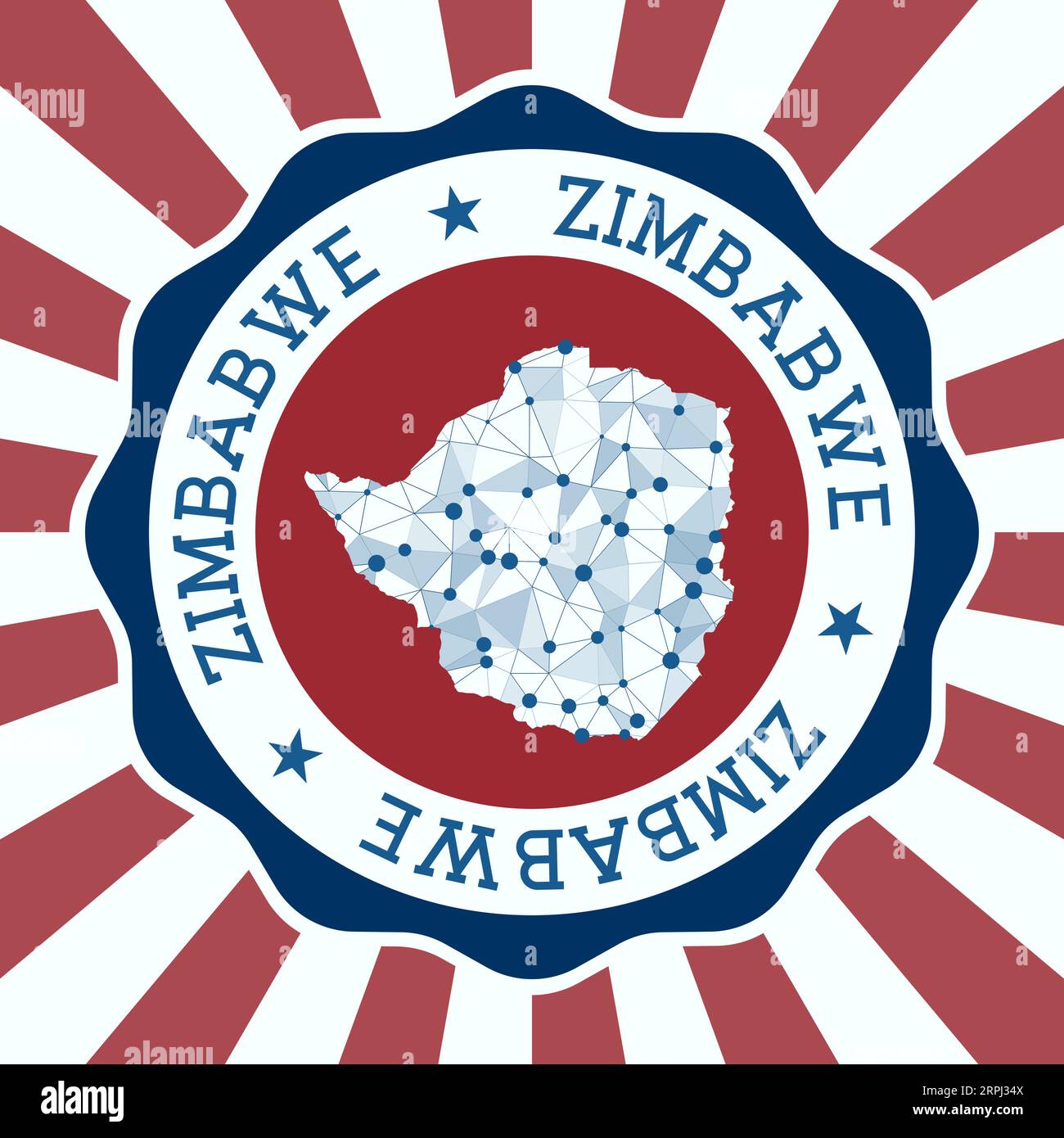 Zimbabwe Badge. Round logo of country with triangular mesh map and ...