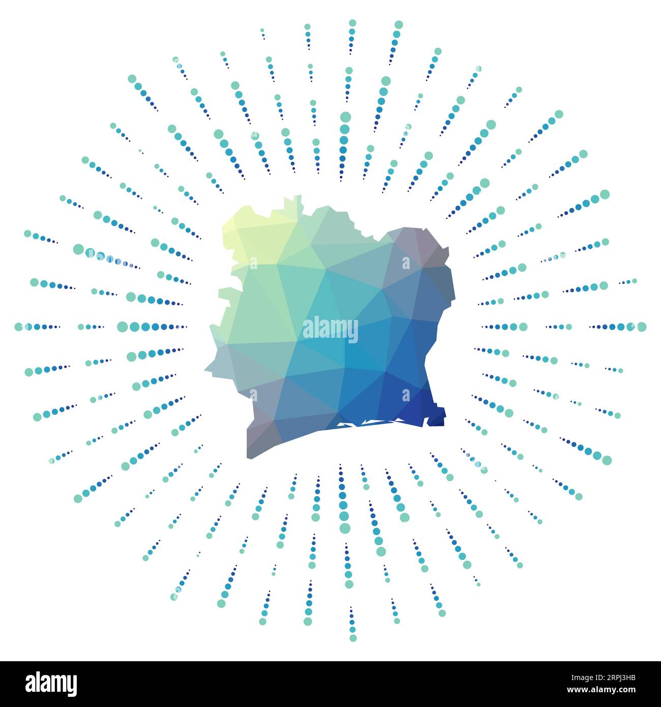 Shape of Ivory Coast, polygonal sunburst. Map of the country with ...