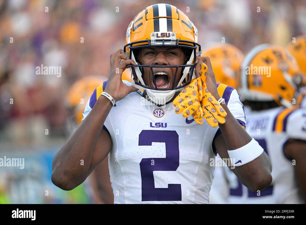 LSU wide receiver Kyren Lacy (2) warms up before an NCAA college ...