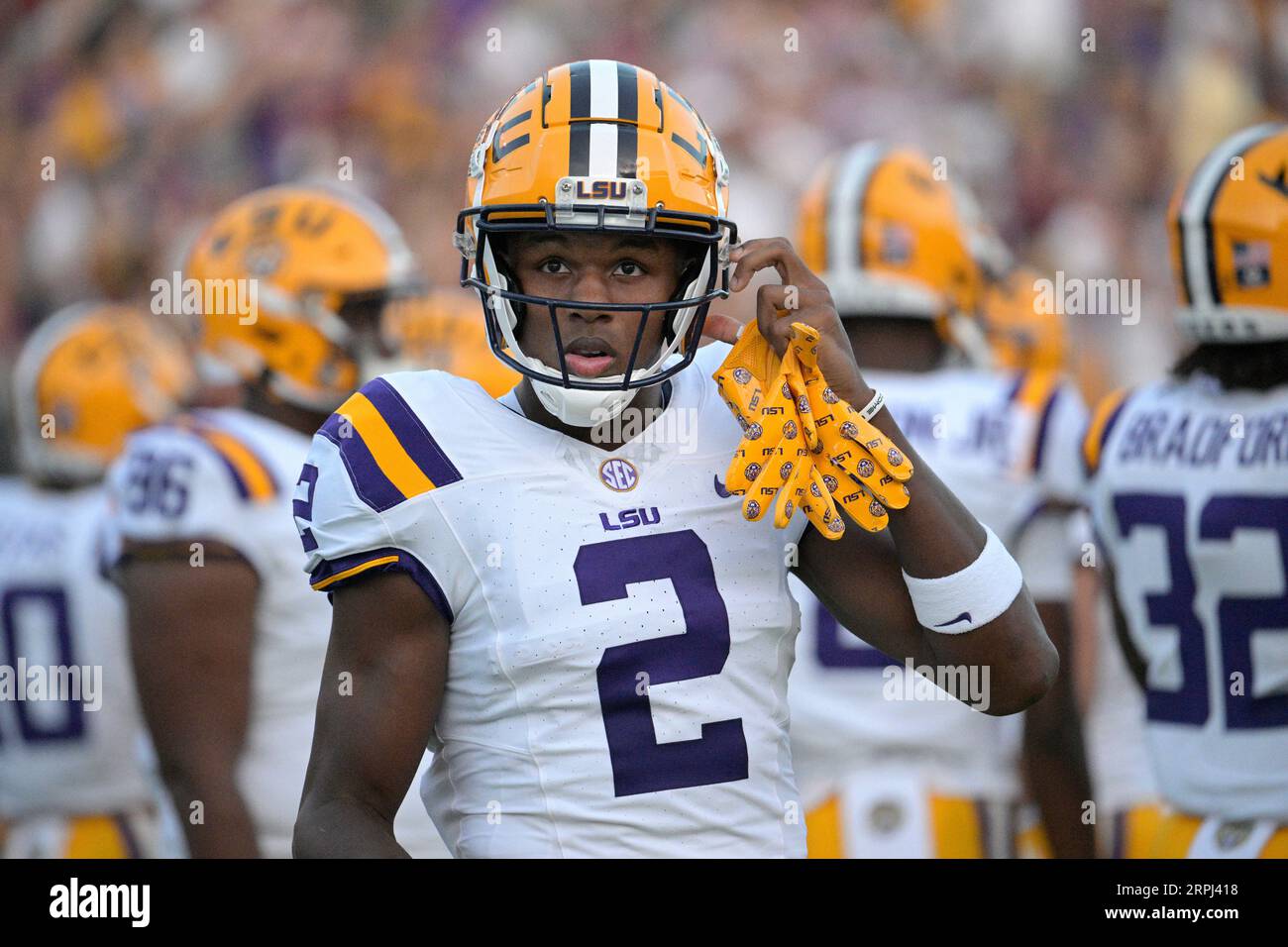 LSU wide receiver Kyren Lacy (2) warms up before an NCAA college ...