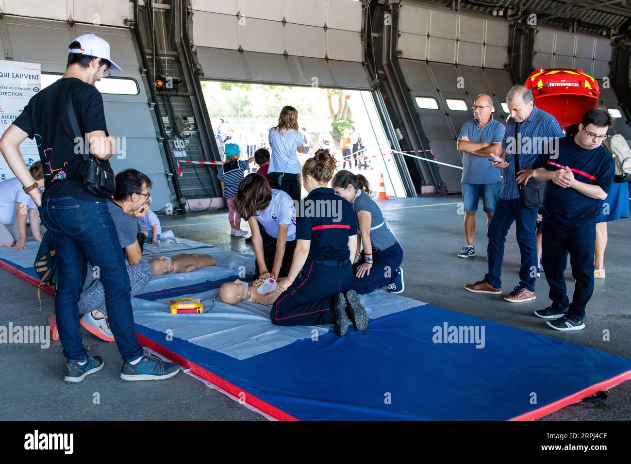 Reims, France - September 02, 2023 Simulation of medic firefighter ...