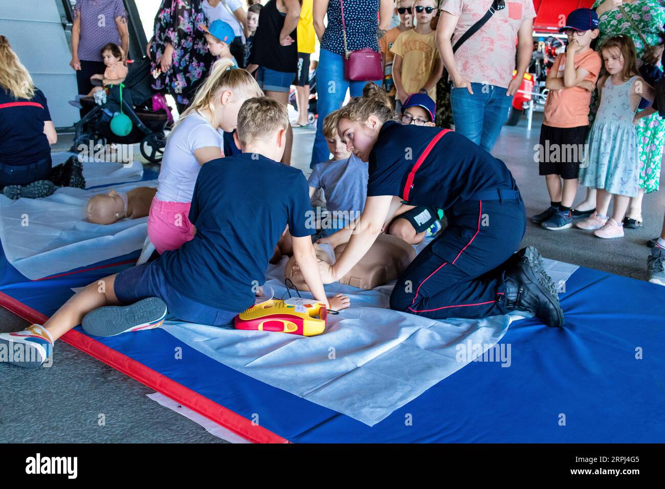Reims, France - September 02, 2023 Simulation of medic firefighter ...