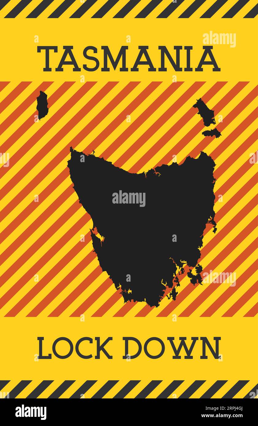 Tasmania Lock Down Sign. Yellow island pandemic danger icon. Vector ...