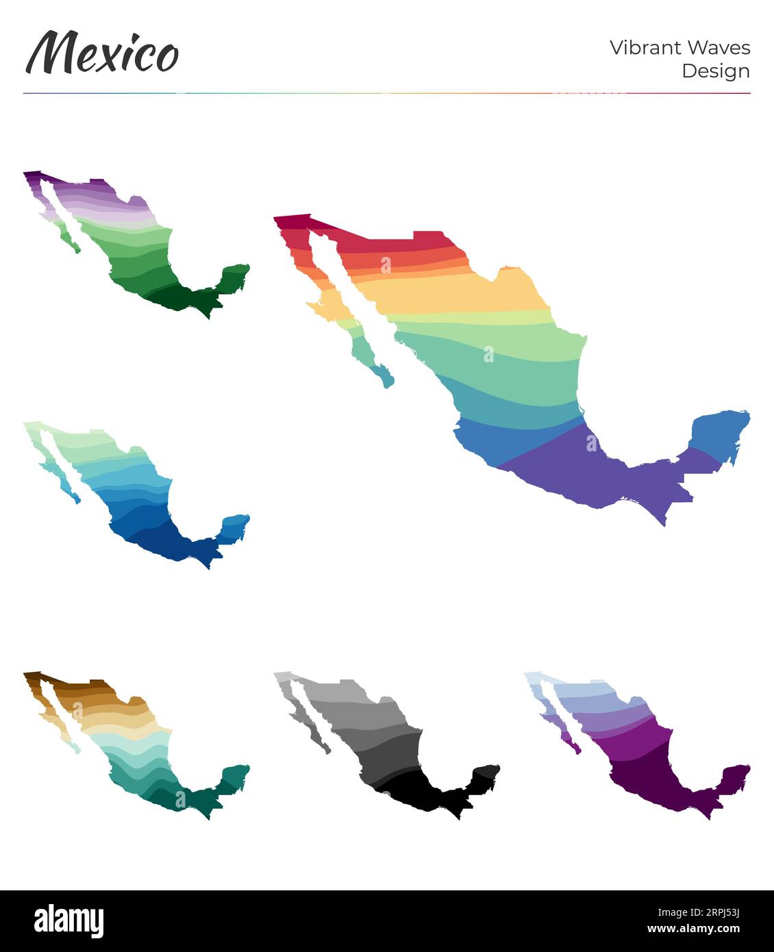 Set of vector maps of Mexico. Vibrant waves design. Bright map of ...