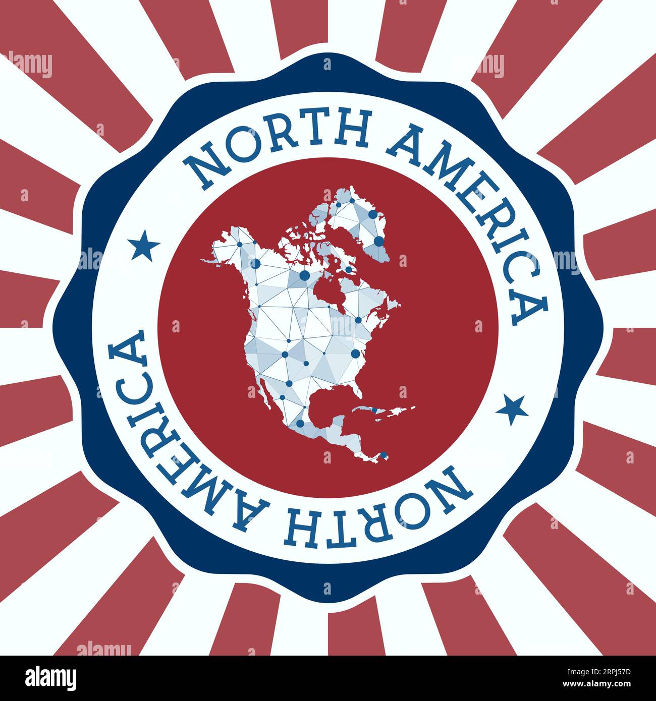 North America Badge. Round logo of the continent with a triangular mesh ...