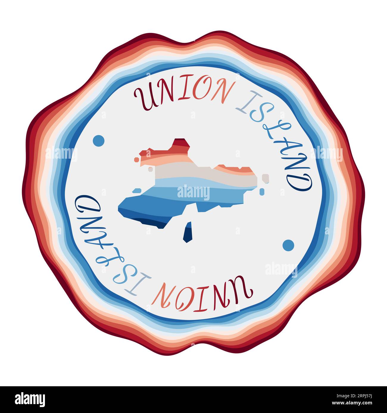 Union Island badge. Map of the island with beautiful geometric waves ...