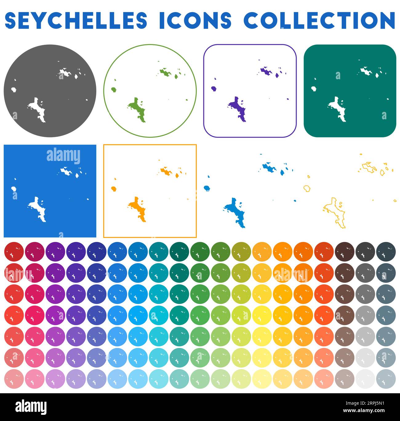 Seychelles icons collection. Bright colorful trendy map icons. Modern ...
