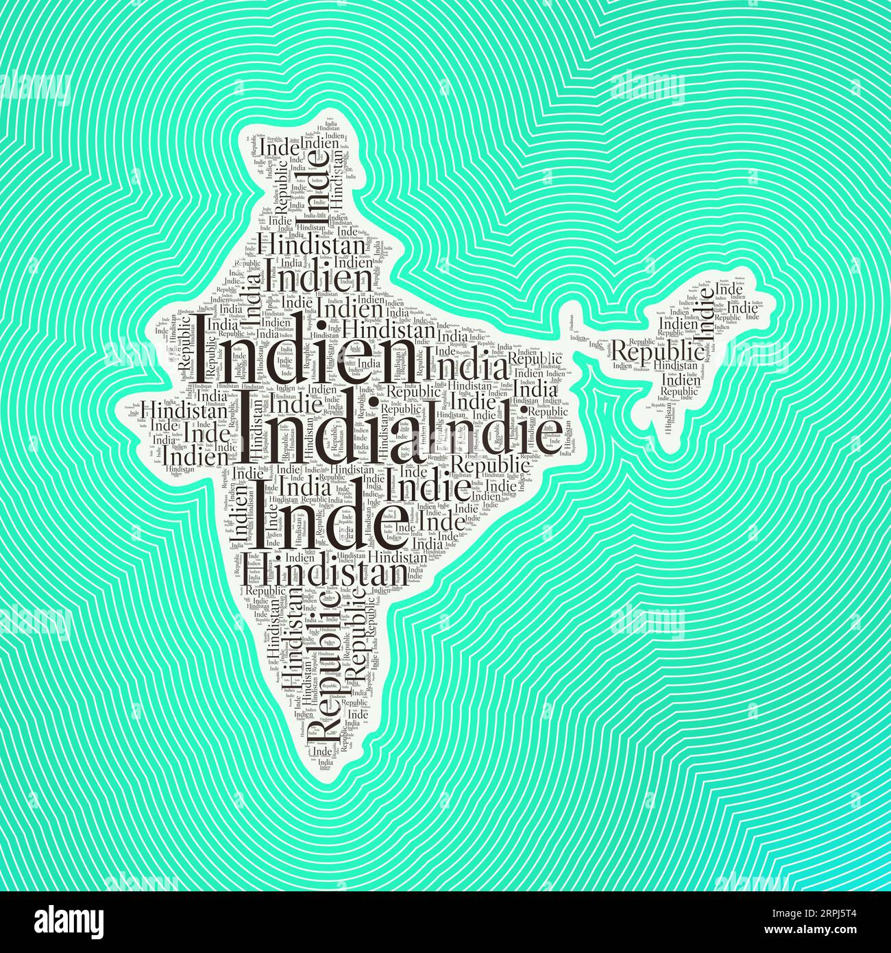 India shape formed by country name in multiple languages. India border ...