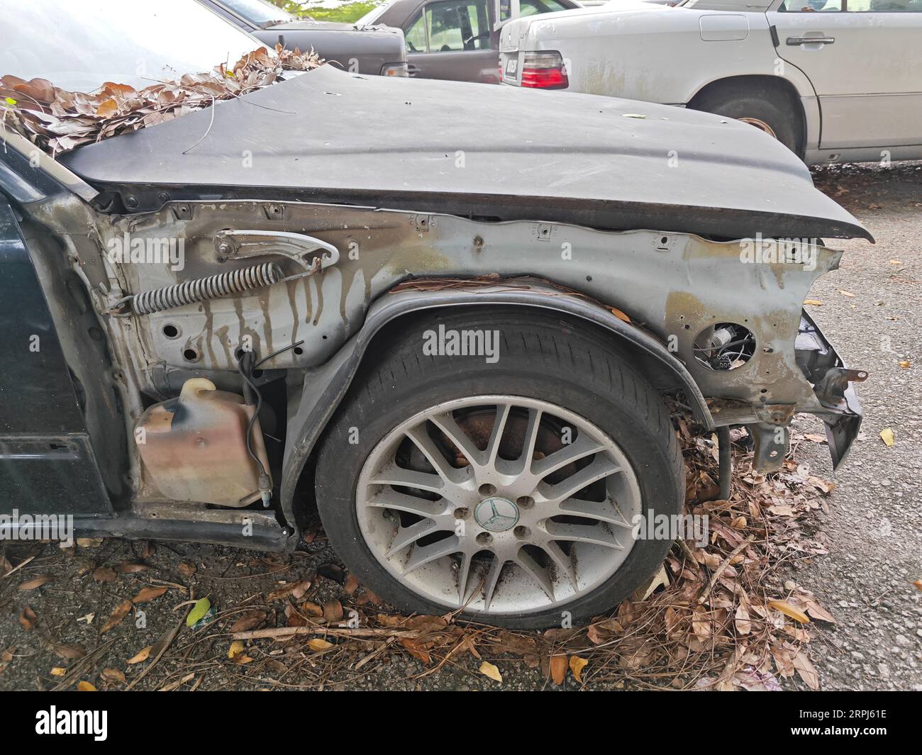 unrecognizable and wrecked cars beyond repair left at the isolated junk ...