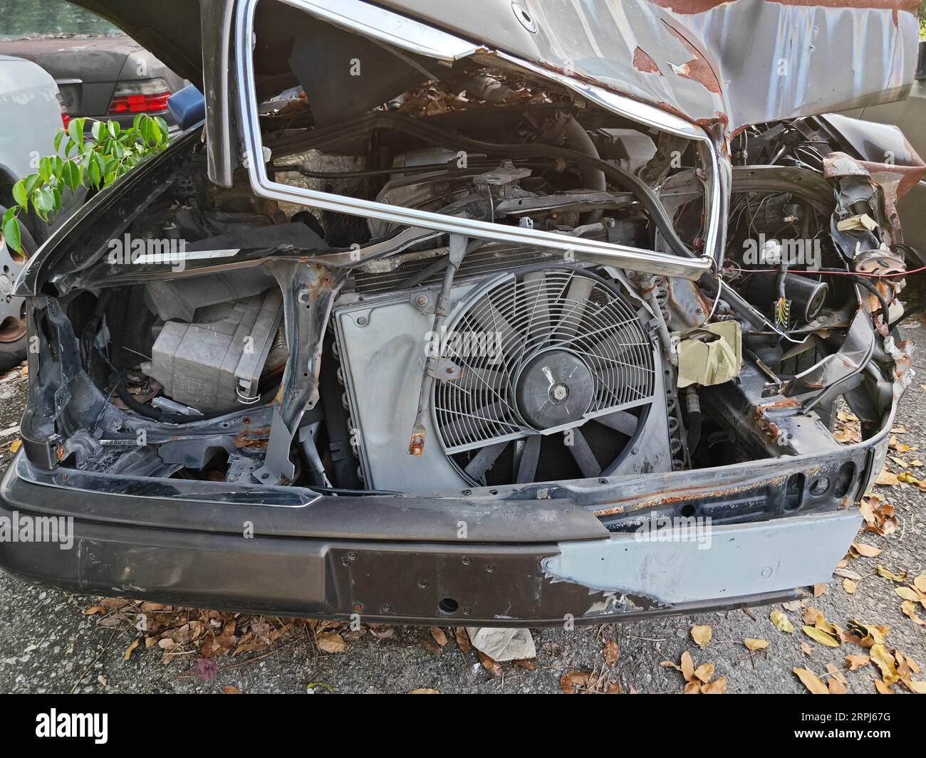 unrecognizable and wrecked cars beyond repair left at the isolated junk ...